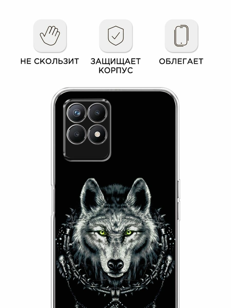 Силиконовый чехол на Realme 8i / Реалми 8i с принтом "Волк оберег" — фото 1