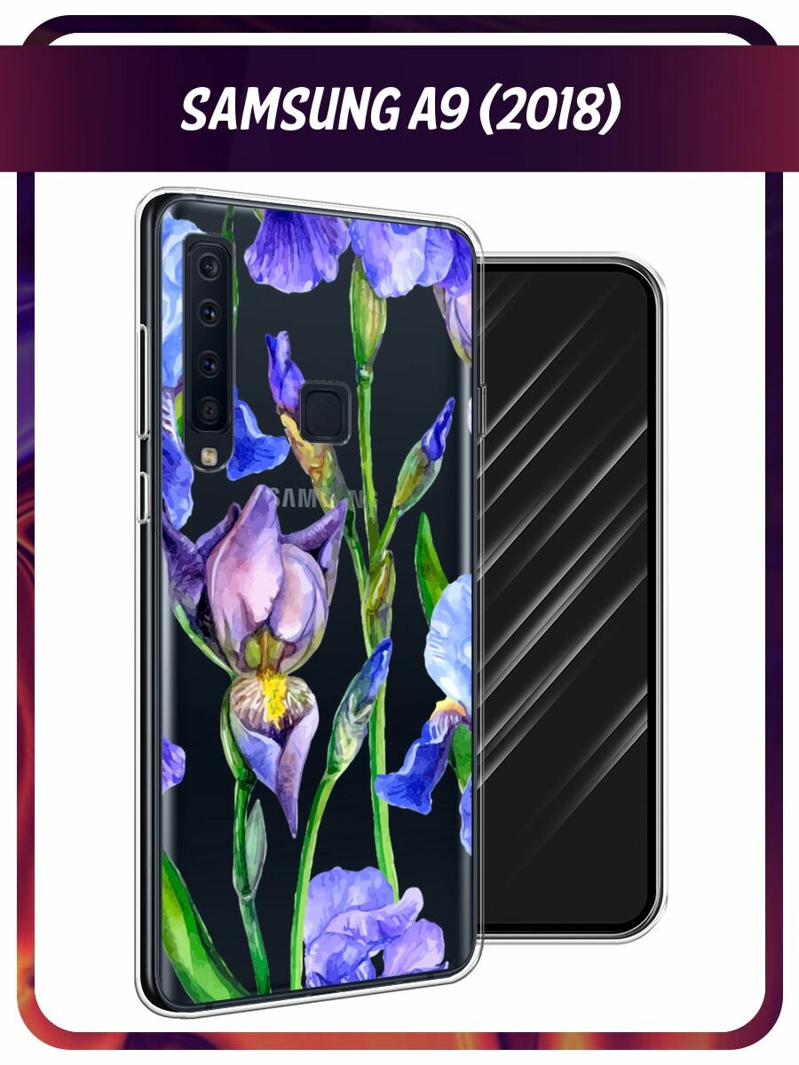 Чехол на Samsung Galaxy A9 2018 / Самсунг Галакси А9 2018 с принтом "Синие ирисы", прозрачный