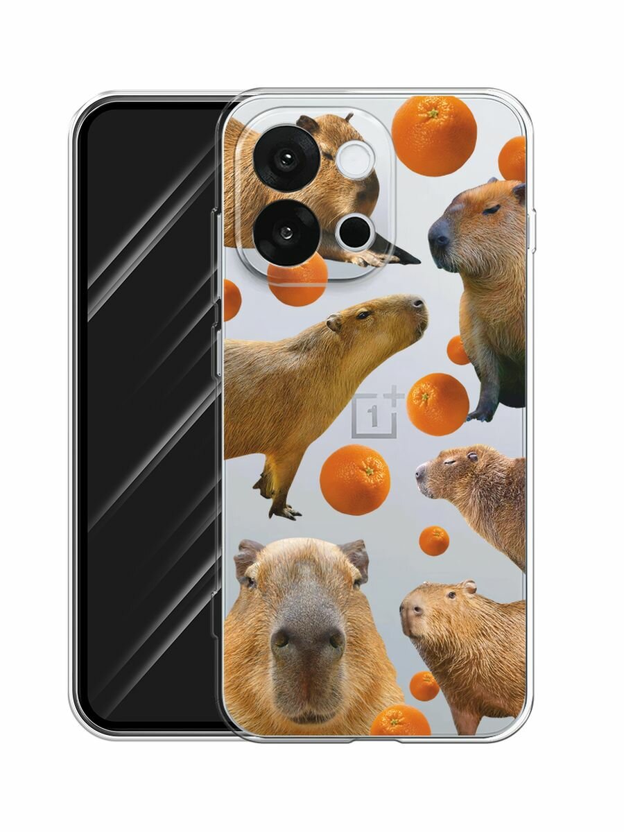 Чехол на OnePlus 13T / Ван Плас 13Т с принтом "Капибара и апельсины", прозрачный — фото 1