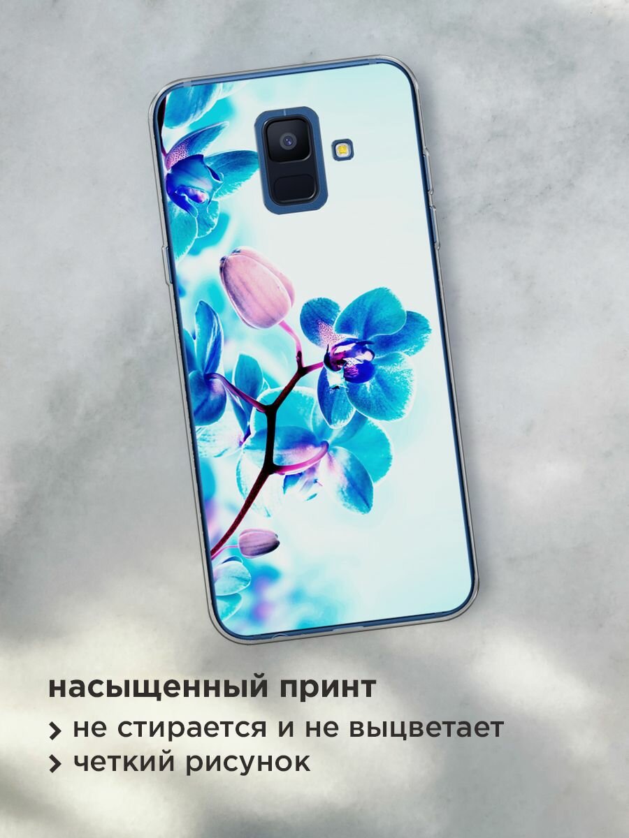 Чехол на Samsung Galaxy A6 / Самсунг Галакси А6 с принтом "Голубая орхидея" — фото 1
