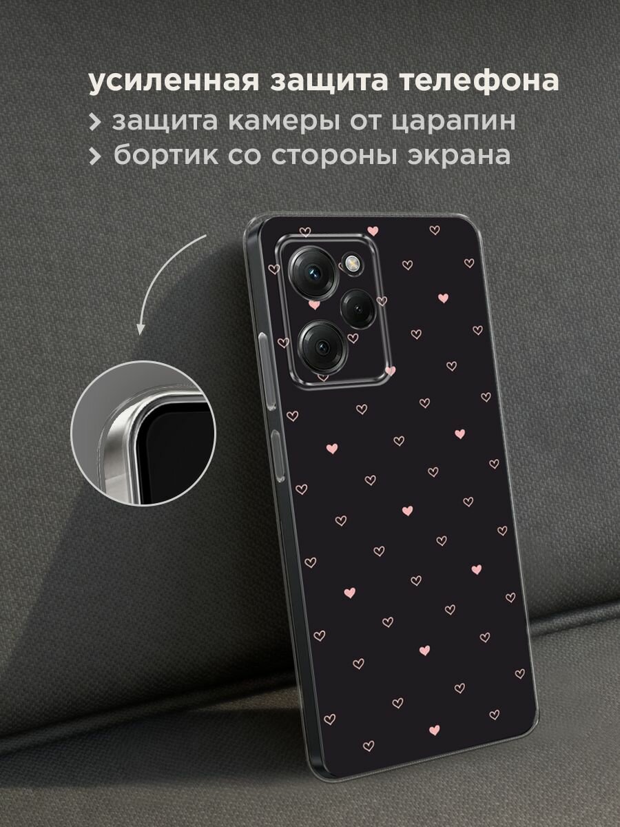 Чехол на Xiaomi Poco X5 Pro 5G / Сяоми Поко X5 Про 5G с принтом "Черный фон и сердечки" — фото 1