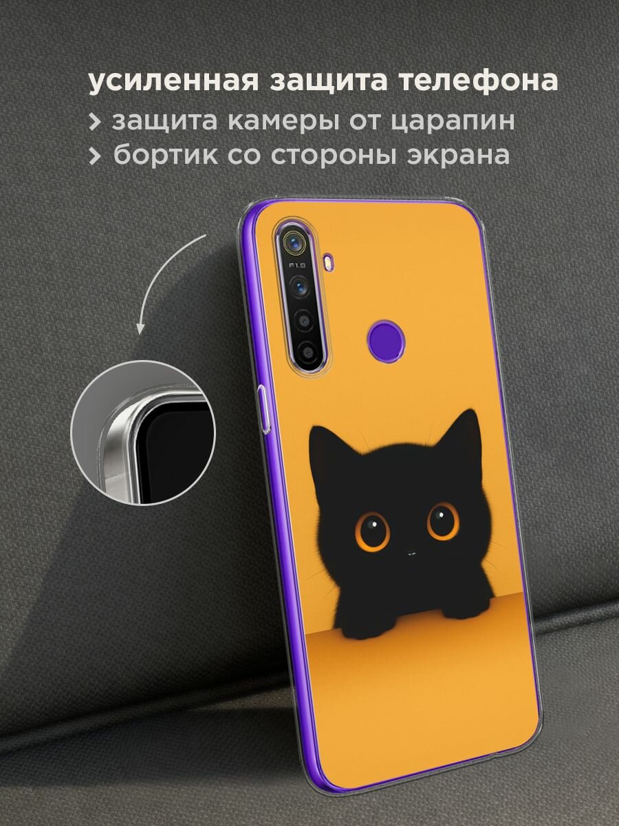 Силиконовый чехол на Realme 5 / Реалми 5 с принтом "Контрастный котик" — фото 1