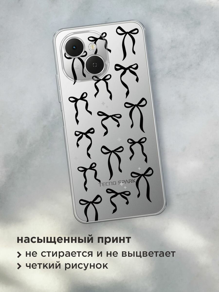 Чехол на Tecno Spark 40C / Текно Спарк 40C с принтом "Black bows", прозрачный — фото 1