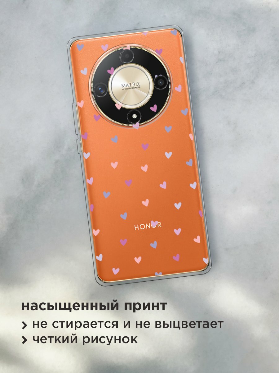 Чехол на Honor X9b / Хонор X9B с принтом "Пастельные сиреневые сердечки", прозрачный — фото 1