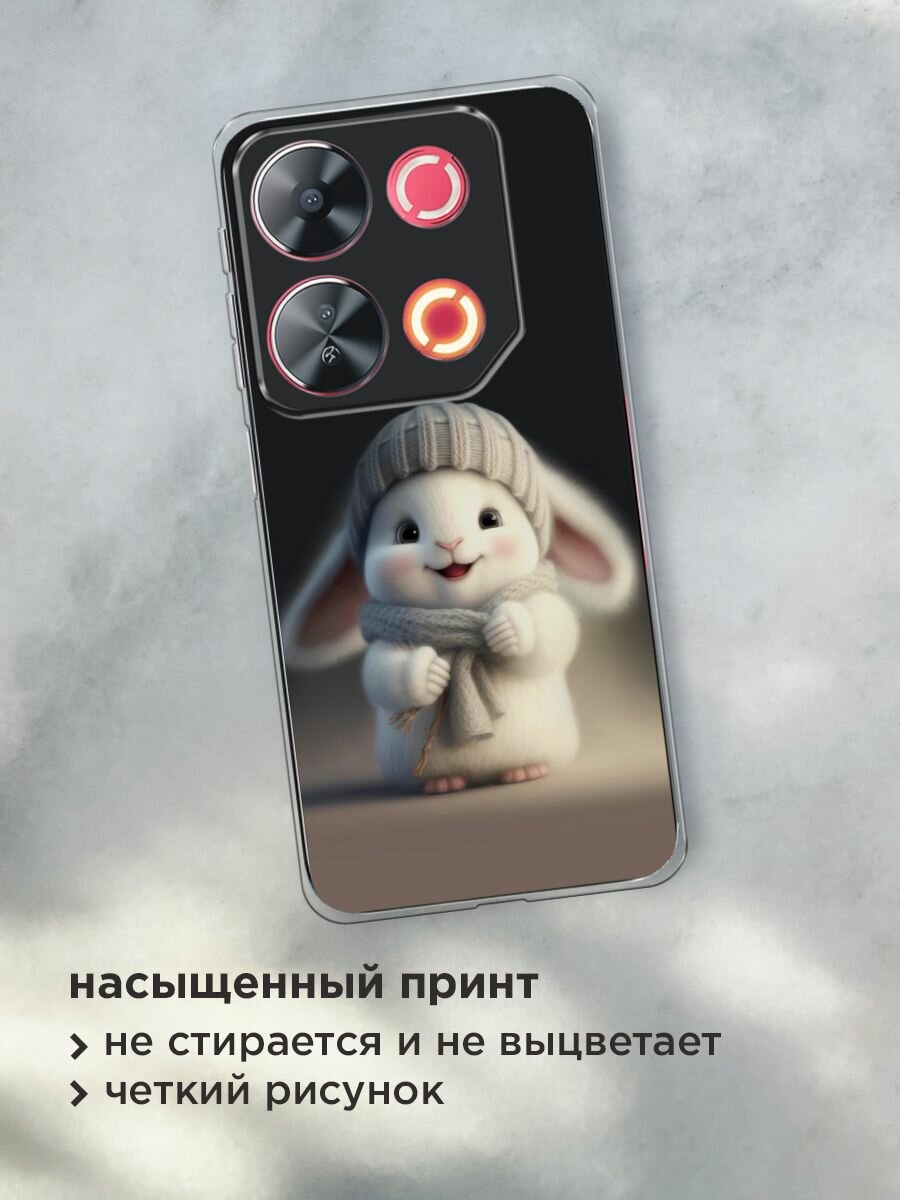 Чехол на Itel P65 / Ител P65 с принтом "Белый крольчонок в шапке" — фото 1
