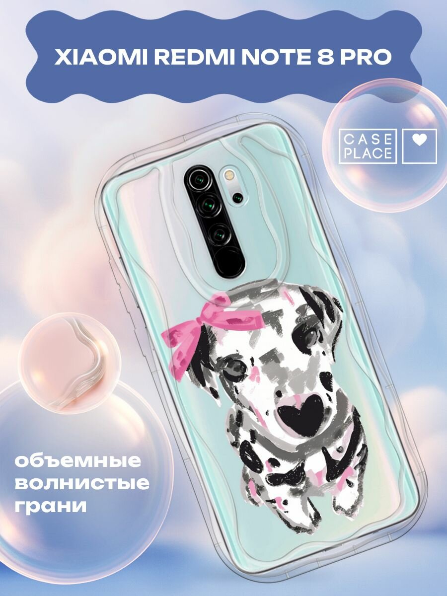 Чехол на Xiaomi Redmi Note 8 Pro / Редми Нот 8 Про с принтом "Далматинец с бантиком 3"