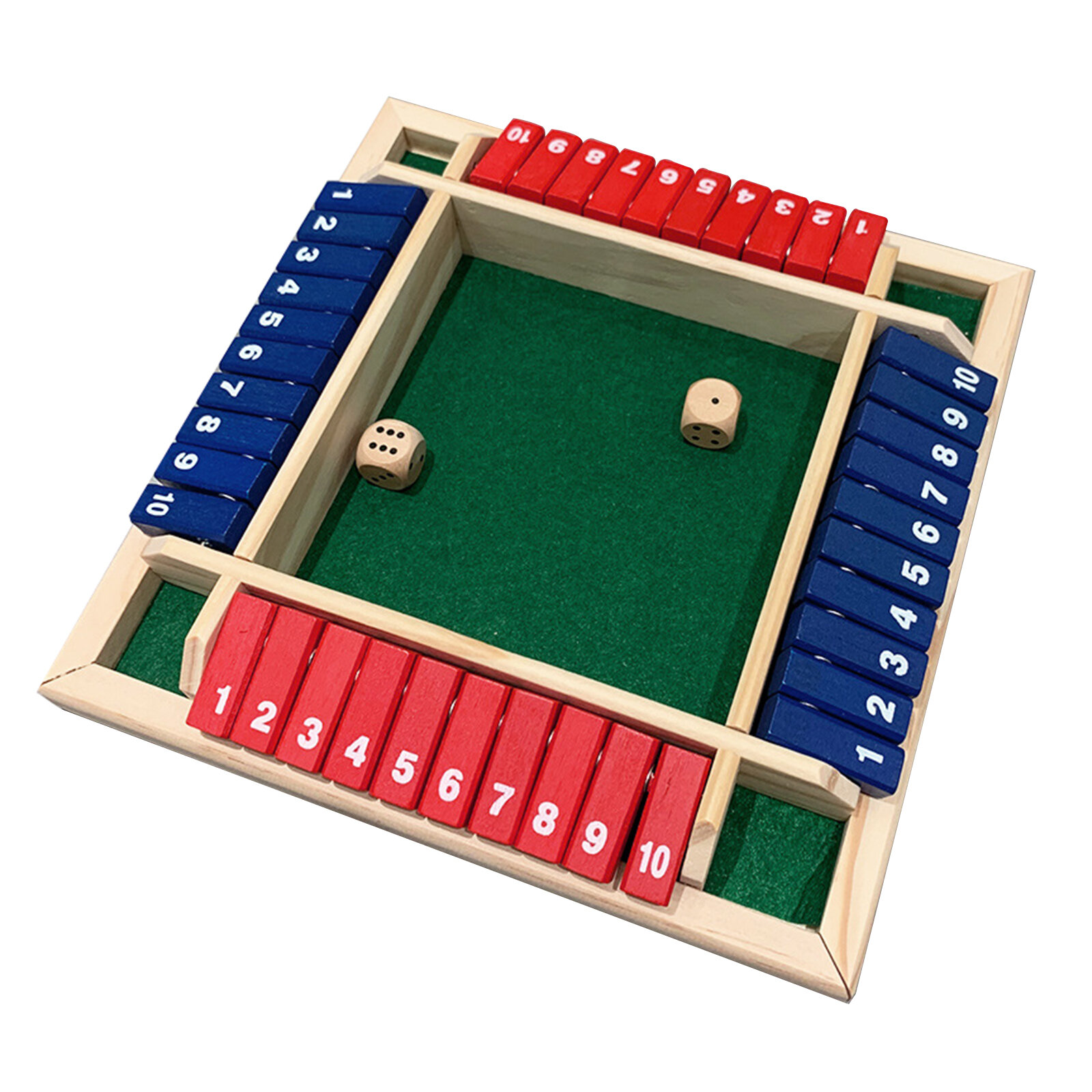 Игровой набор для настольной игры из дерева с четырьмя сторонами и 10 цифрами, кубики, для семьи, взрослых, вечеринок, цвет: разноцветный/красный/зеленый (по выбору), размер: 22.3 * 22.3 * 3.5 см, вес: 300 г, количество: 1 набор