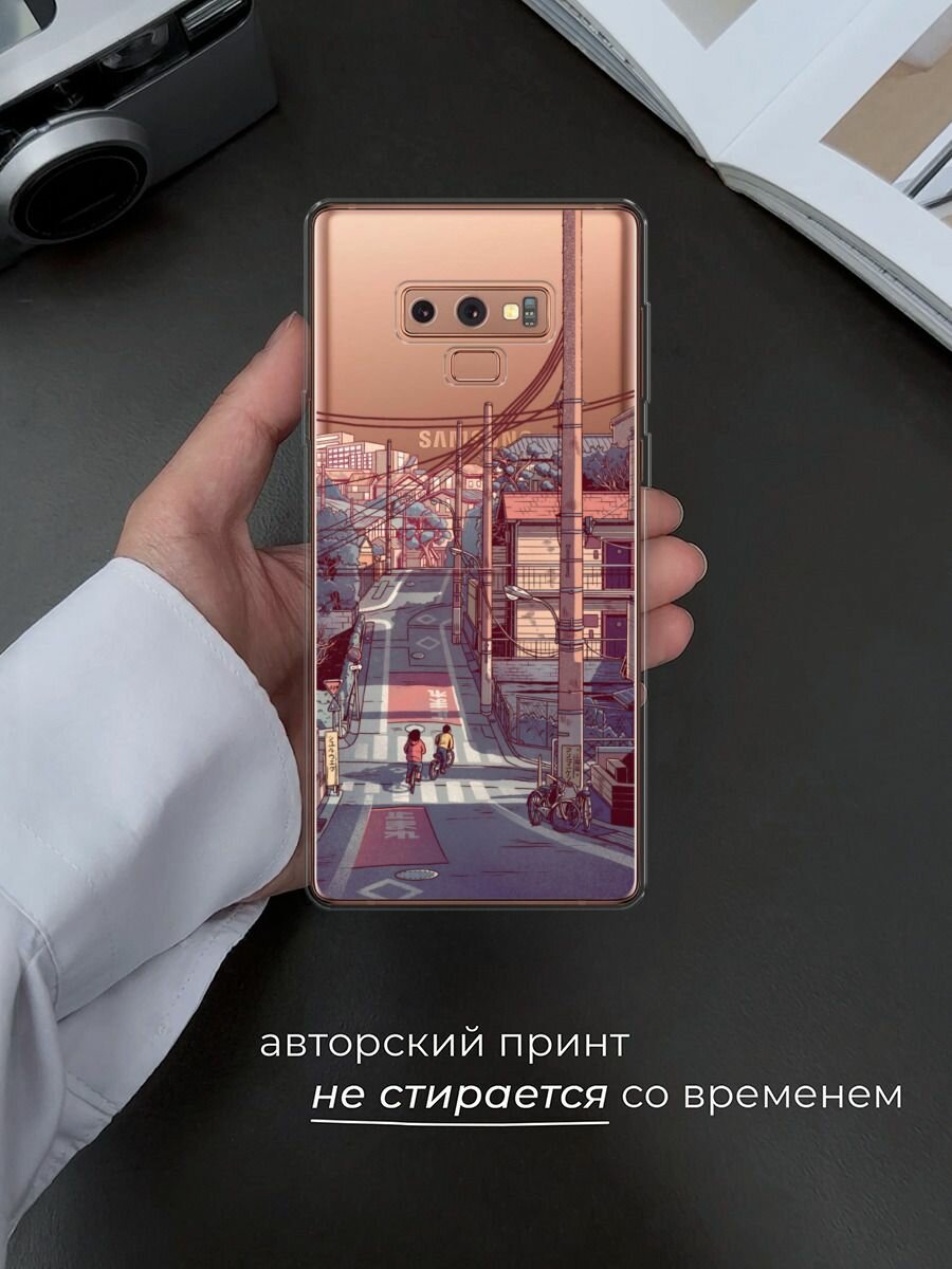 Чехол на Samsung Galaxy Note 9 / Самсунг Галакси Нот 9 с принтом "Закат на японской улице", прозрачный — фото 1
