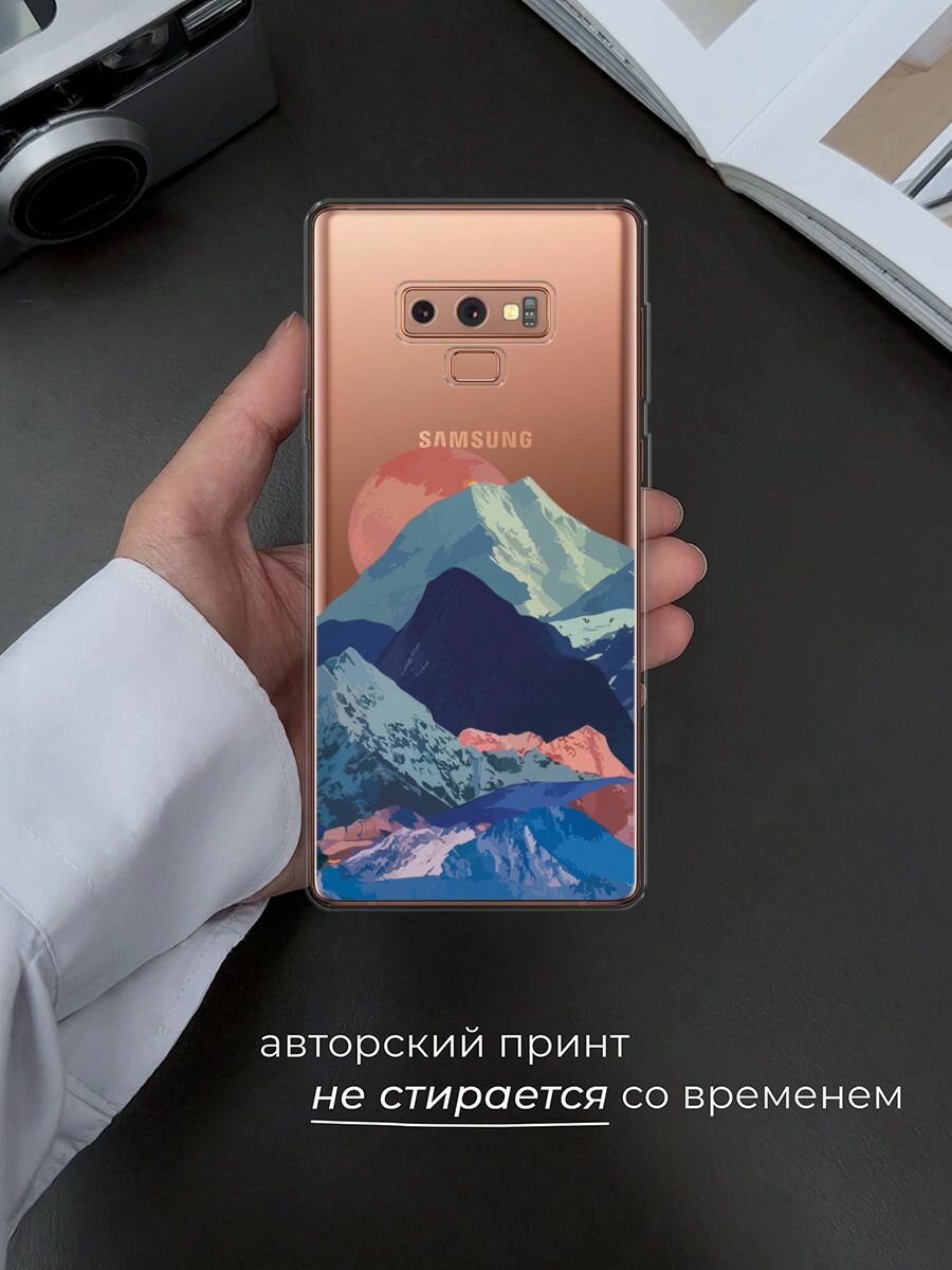 Чехол на Samsung Galaxy Note 9 / Самсунг Галакси Нот 9 с принтом "Закат в снежных горах", прозрачный — фото 1