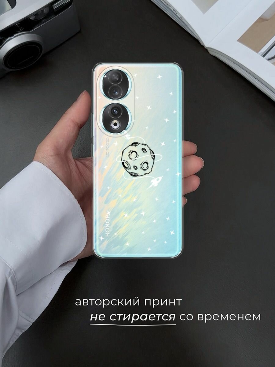 Чехол на Honor 90 / Хонор 90 с принтом "Полет вокруг луны", прозрачный — фото 1