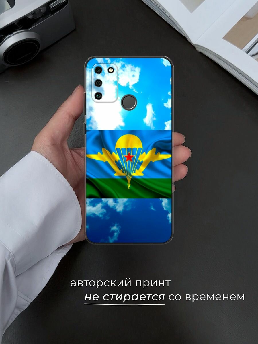Силиконовый чехол на Honor 9A / Хонор 9А с принтом "ВДВ флаг в небесах" — фото 1