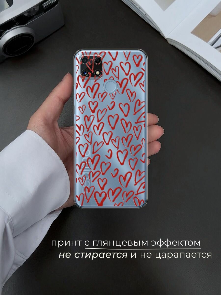 Чехол на Realme C25/C25s / Реалми С25/C25s с принтом "Легкие бордовые сердечки" — фото 1