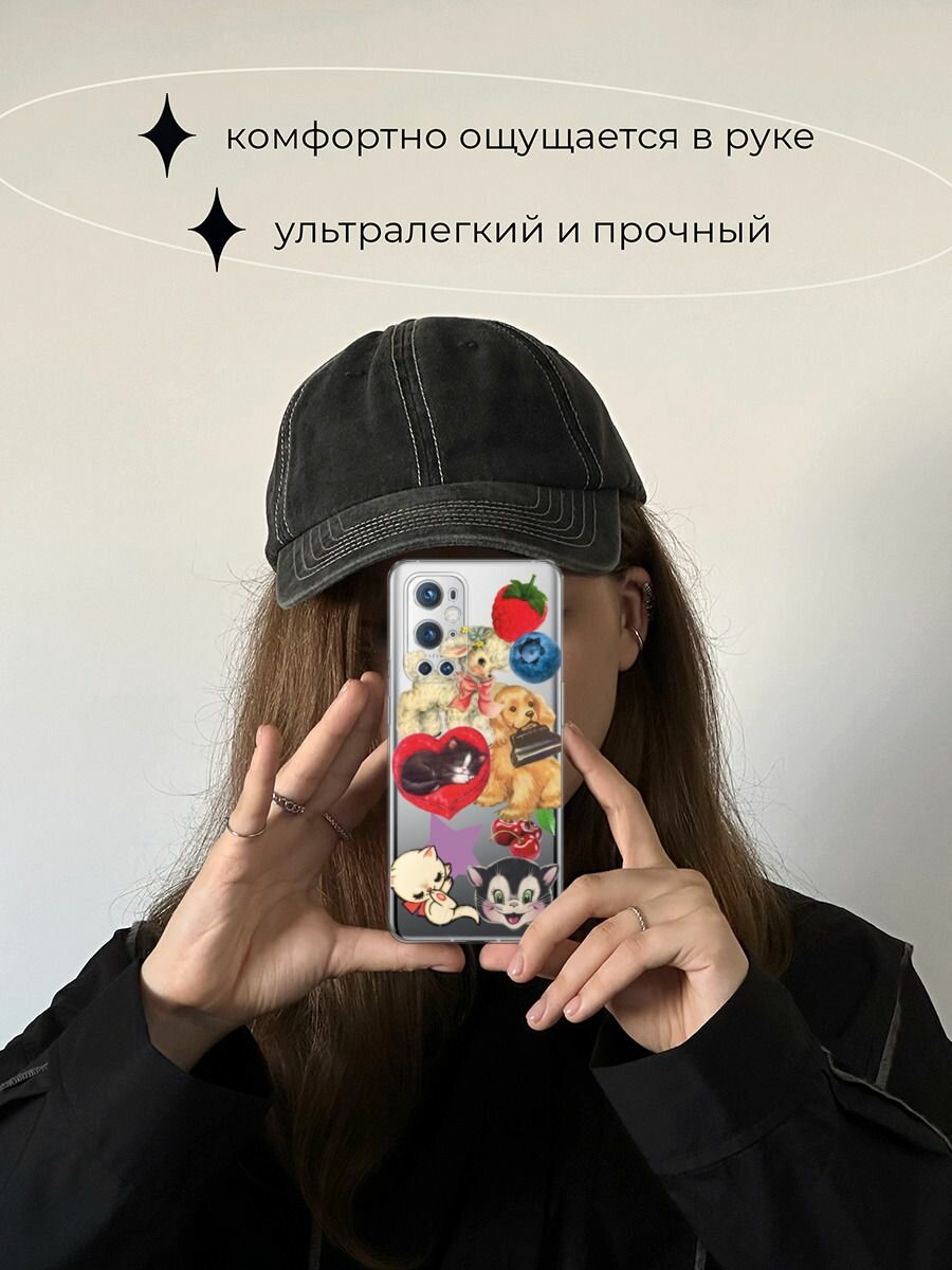 Чехол на OnePlus 9 Pro / ВанПлас 9 Про с принтом "Милые стикеры", прозрачный — фото 1