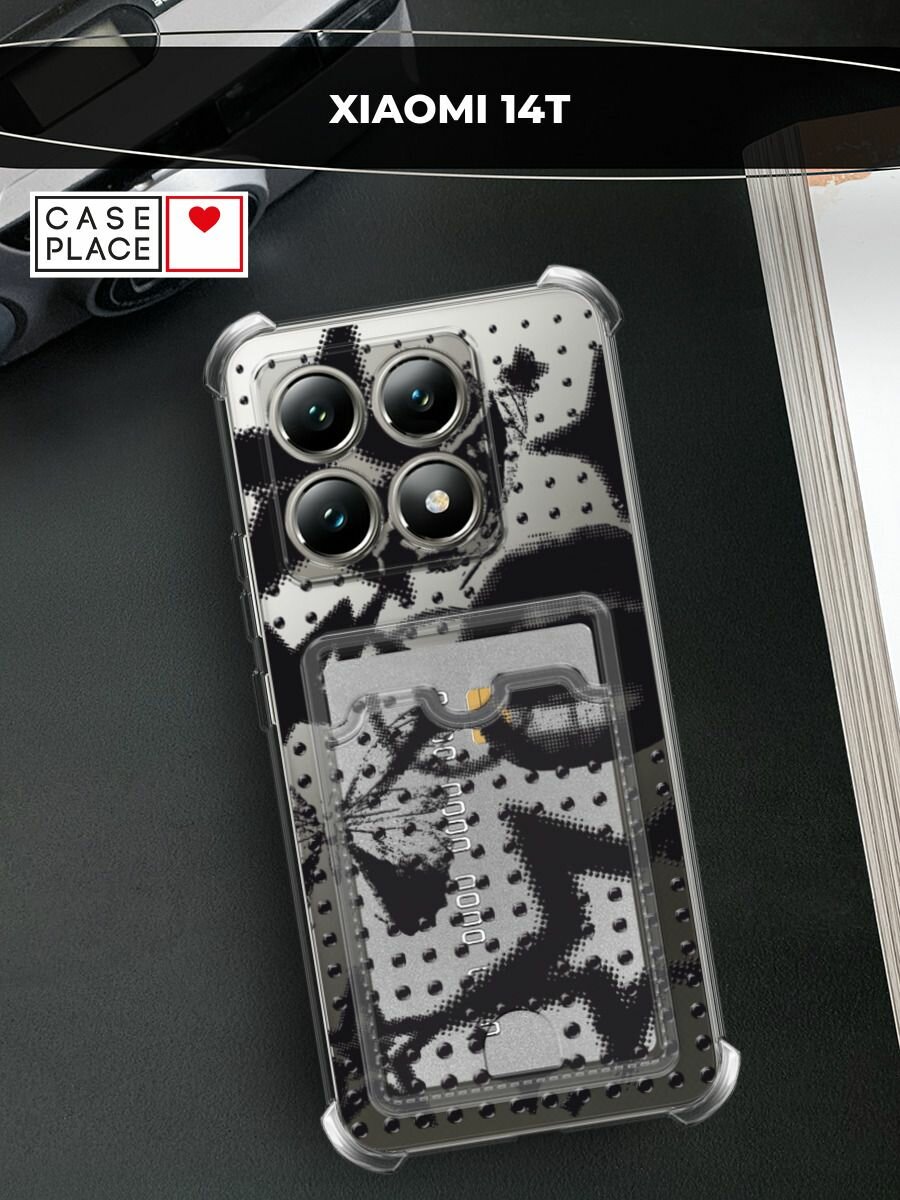 Чехол на Xiaomi 14T (Сяоми 14T) с картой и принтом "Стильный черный 2"