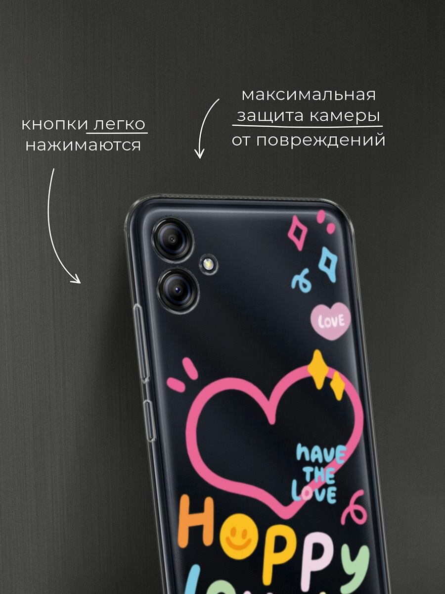 Чехол на Samsung Galaxy A04e / Самсунг A04e с принтом "Happy lovely", прозрачный — фото 1