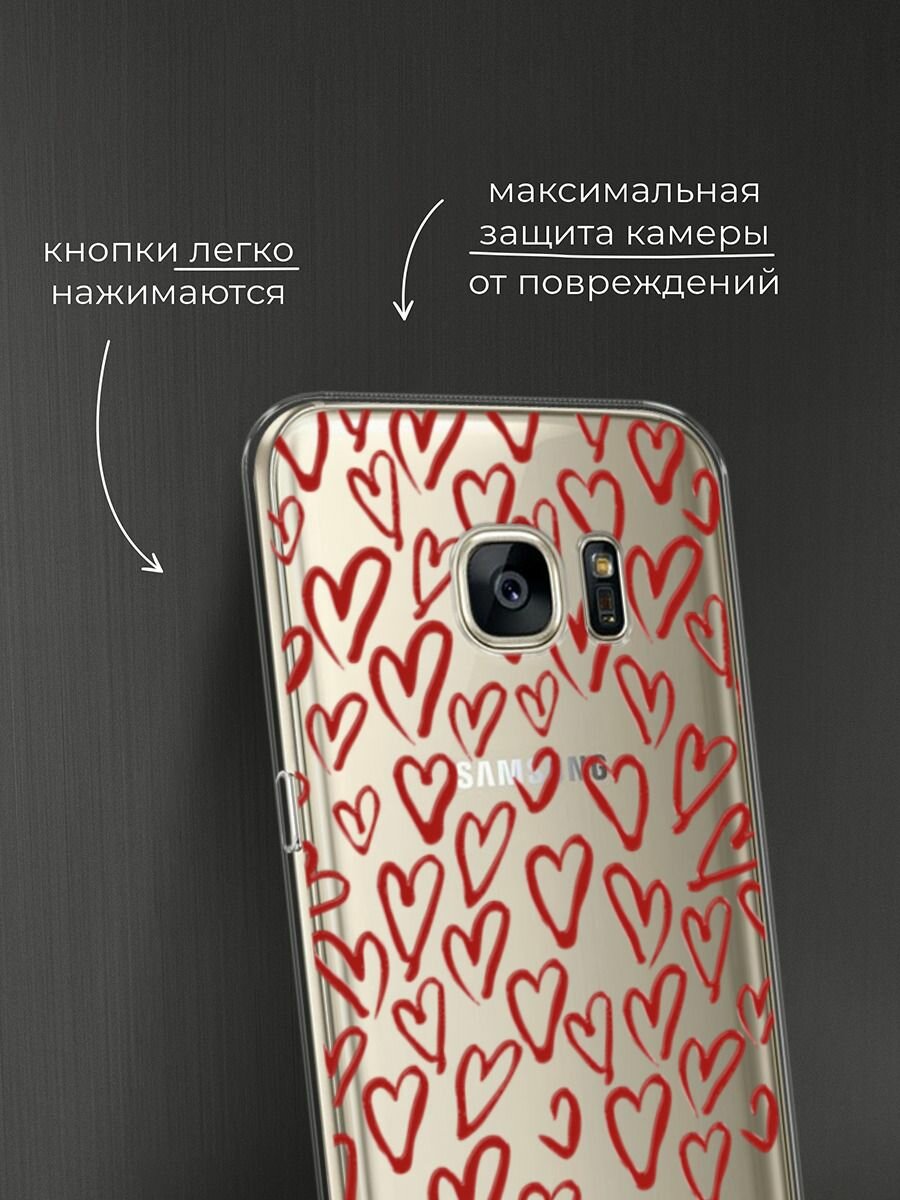 Чехол на Samsung Galaxy S7 / Самсунг Галакси С 7 с принтом "Легкие бордовые сердечки" — фото 1