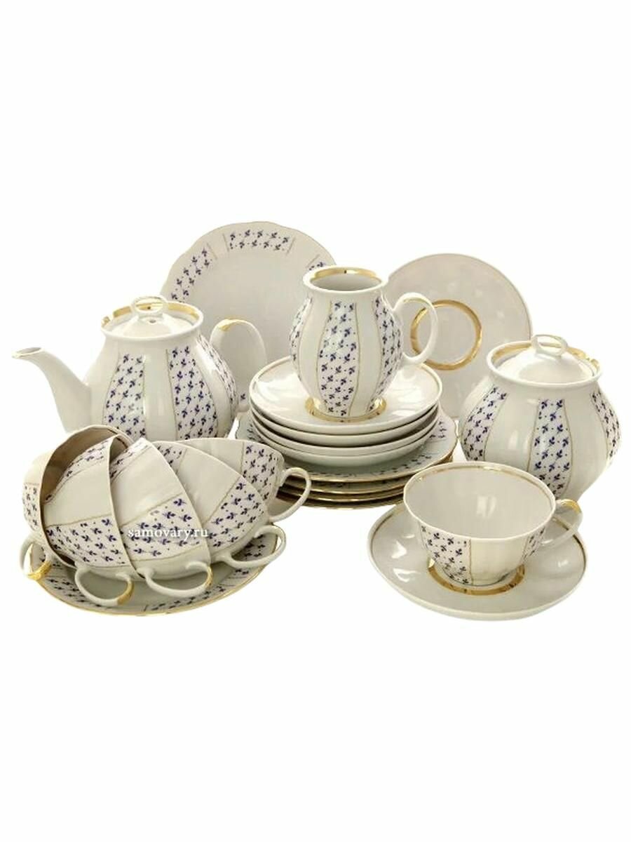 Чайный сервиз форма "Белый Лебедь" рисунок "Ситец" 6/21, Дулевский фарфор