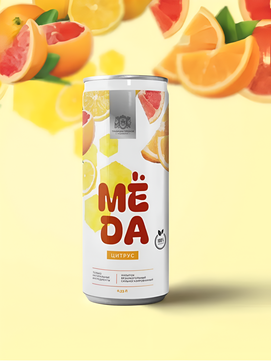 Лимонад Мёда "Цитрус", натуральный, без сахара, 0,33 л, в жестяной банке, 8шт.