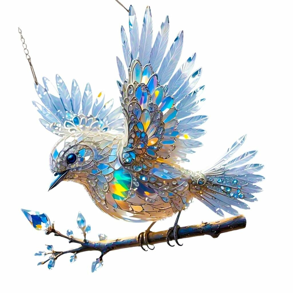 Птица на ветке витражный акриловый декор