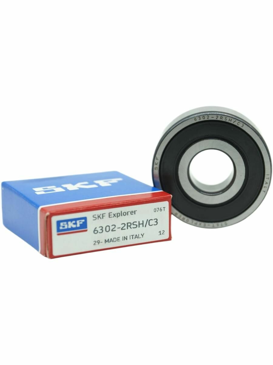 Подшипник 6302-2RSH/C3 SKF шариковый радиальный (15х42х13 мм), закрытый влагозащитный с тепловым зазором для генератора автомобиля, мототехники, стиральных машин