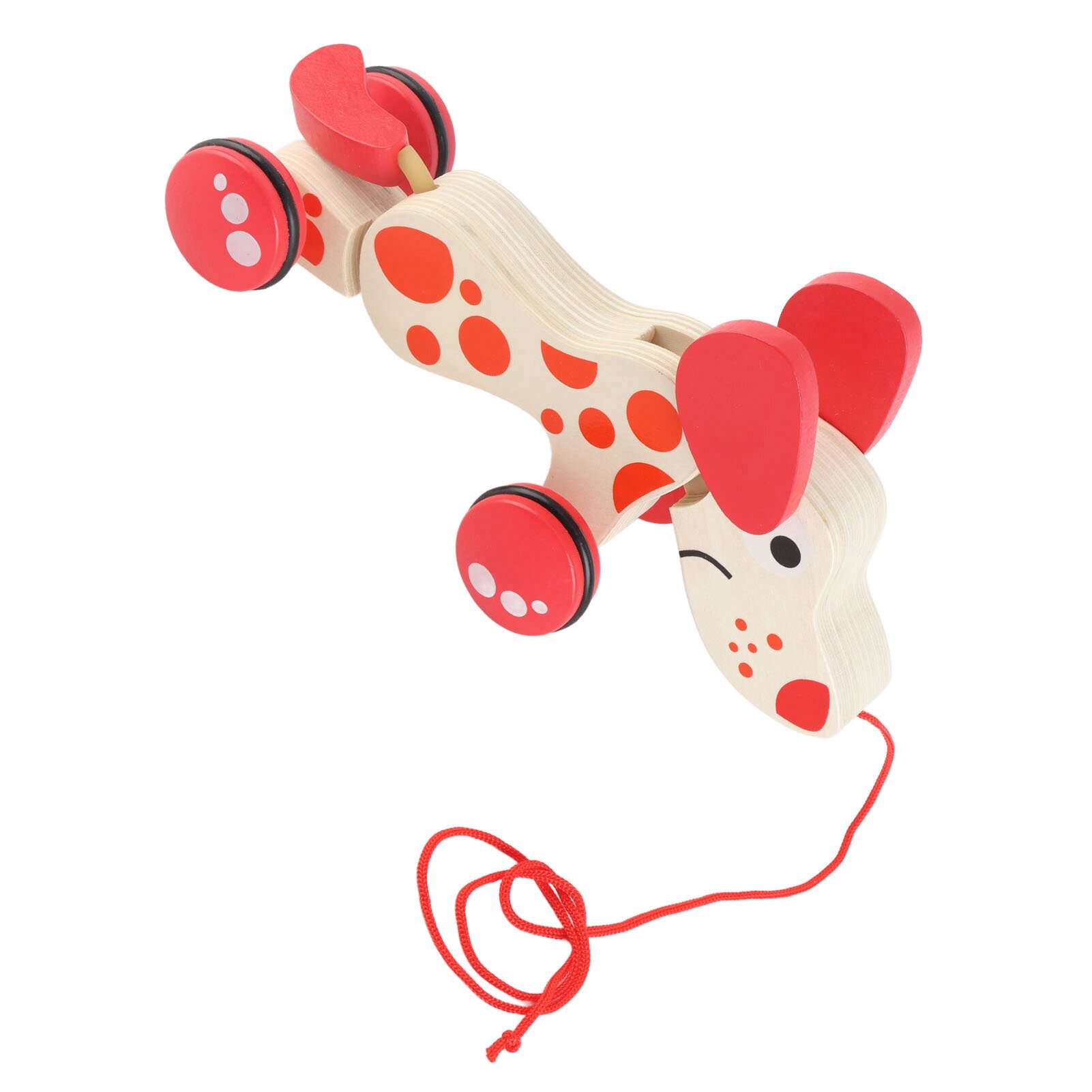 Толкайте игрушечные щенки, прогуливаясь вдоль деревянной собаки собаки, прогуливаясь по длинной игрушке из деревянного пилота для ходьбы в стиле собак с малышами