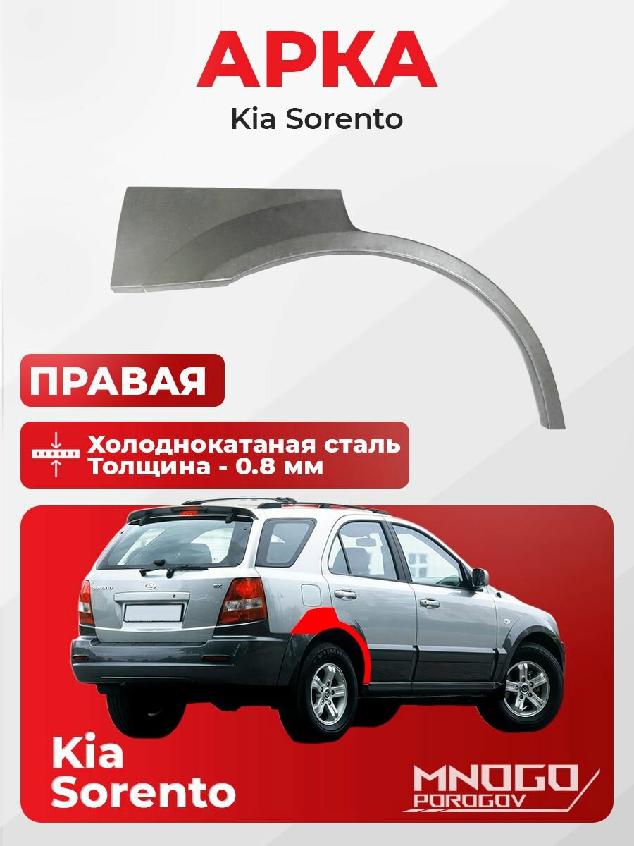 Задняя правая арка без пластика на Kia Sorento внедрожник 5 дверей 2002-2011 холоднокатаная сталь, толщина 0,8 мм (Киа Соренто 1), . кузовной ремонт.
