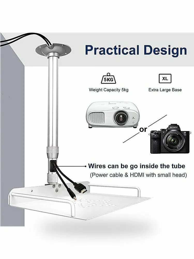 Потолочный кронштейн для проектора, алюминиевый, регулируемая высота 30-120 см