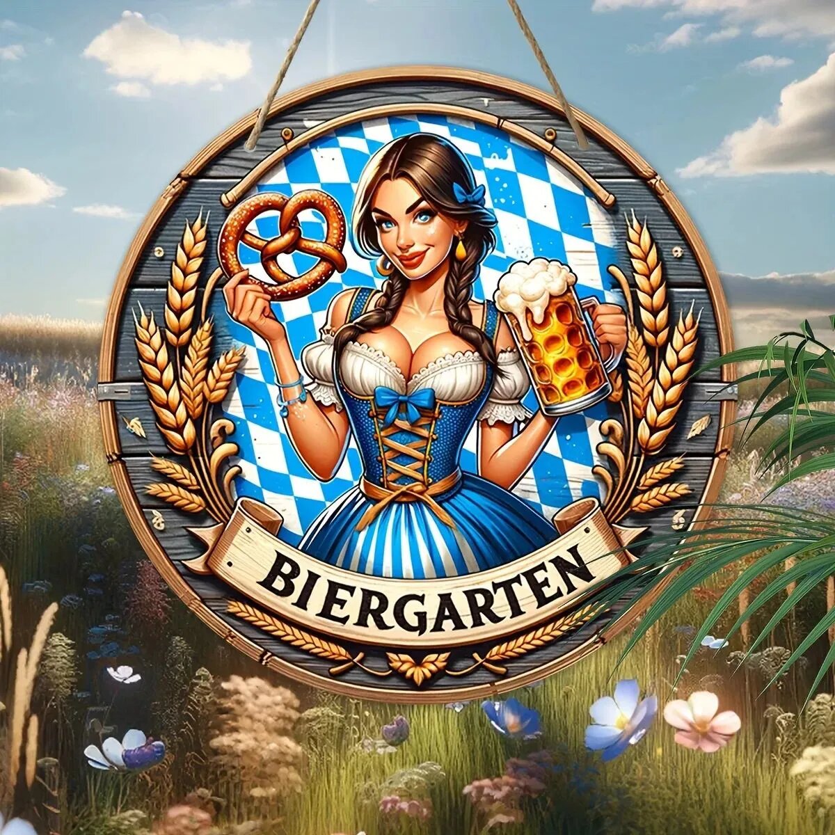 Винтажный металлический логотип в стиле пивного фестиваля - аутентичный декор для пивных баров, гаражей и тематических интерьеров