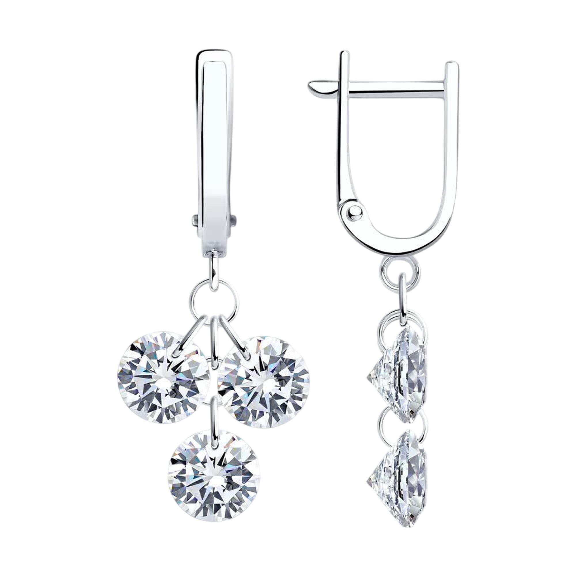 Серьги, серебро, 925 проба, родирование, фианит