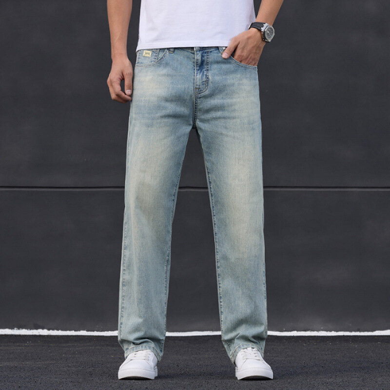 Охоты Брюки JYL Тонкие джинсы мужские эластичные широкие прямые новинки широкие штаны повседневные ретро длинные брюки
