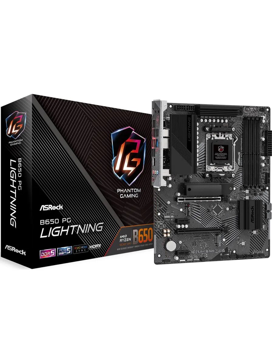 Материнская плата ASRock B650 PG LIGHTNING ATX AM5 AMD B650 4xDDR5 (256ГБ)