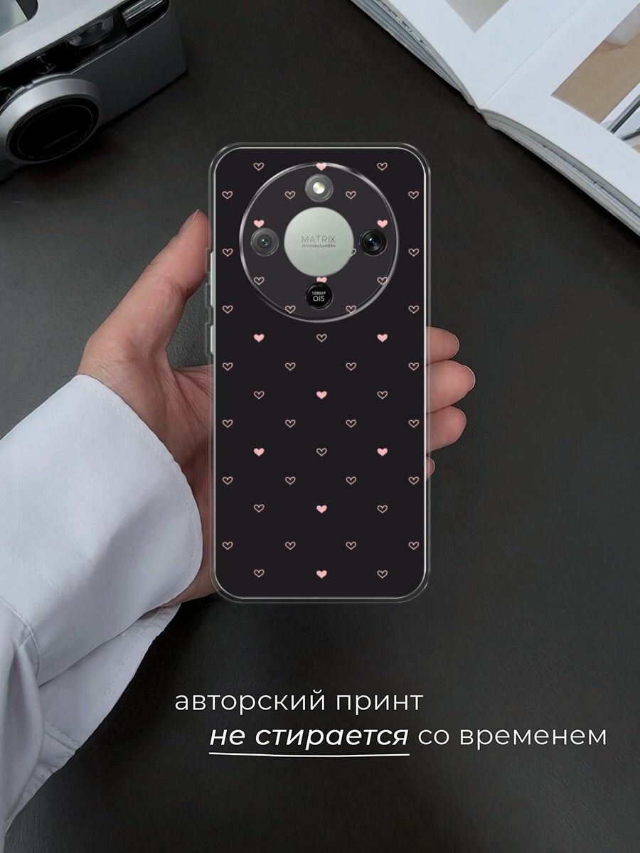 Чехол на Honor X9d / Хонор X9d с принтом Черный фон и сердечки — фото 1