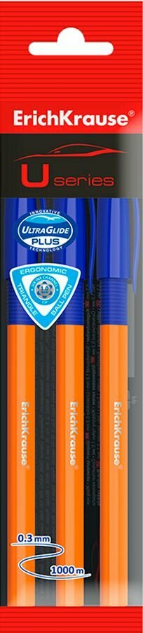 Набор шариковых ручек ERICHKRAUSE U-109 Orange Stick&Grip 1.0 Ultra Glide Technology, Арт. 47592, 3шт