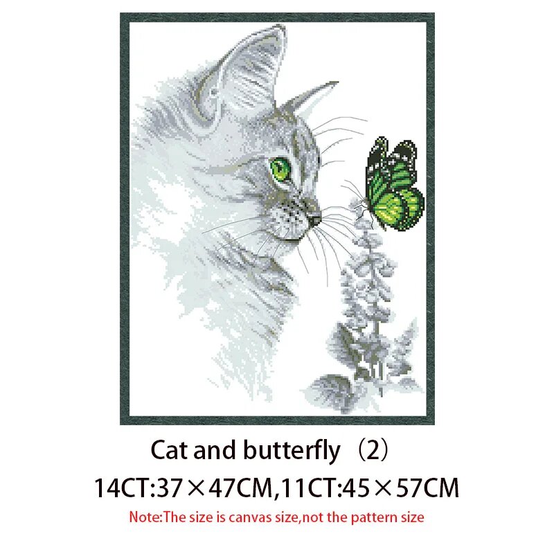 Наборы узоров для вышивки крестом с изображением кота и бабочки, холст 11CT 14CT, наборы для рукоделия, сделай сам, вышивка животных, домашний декор, живопись