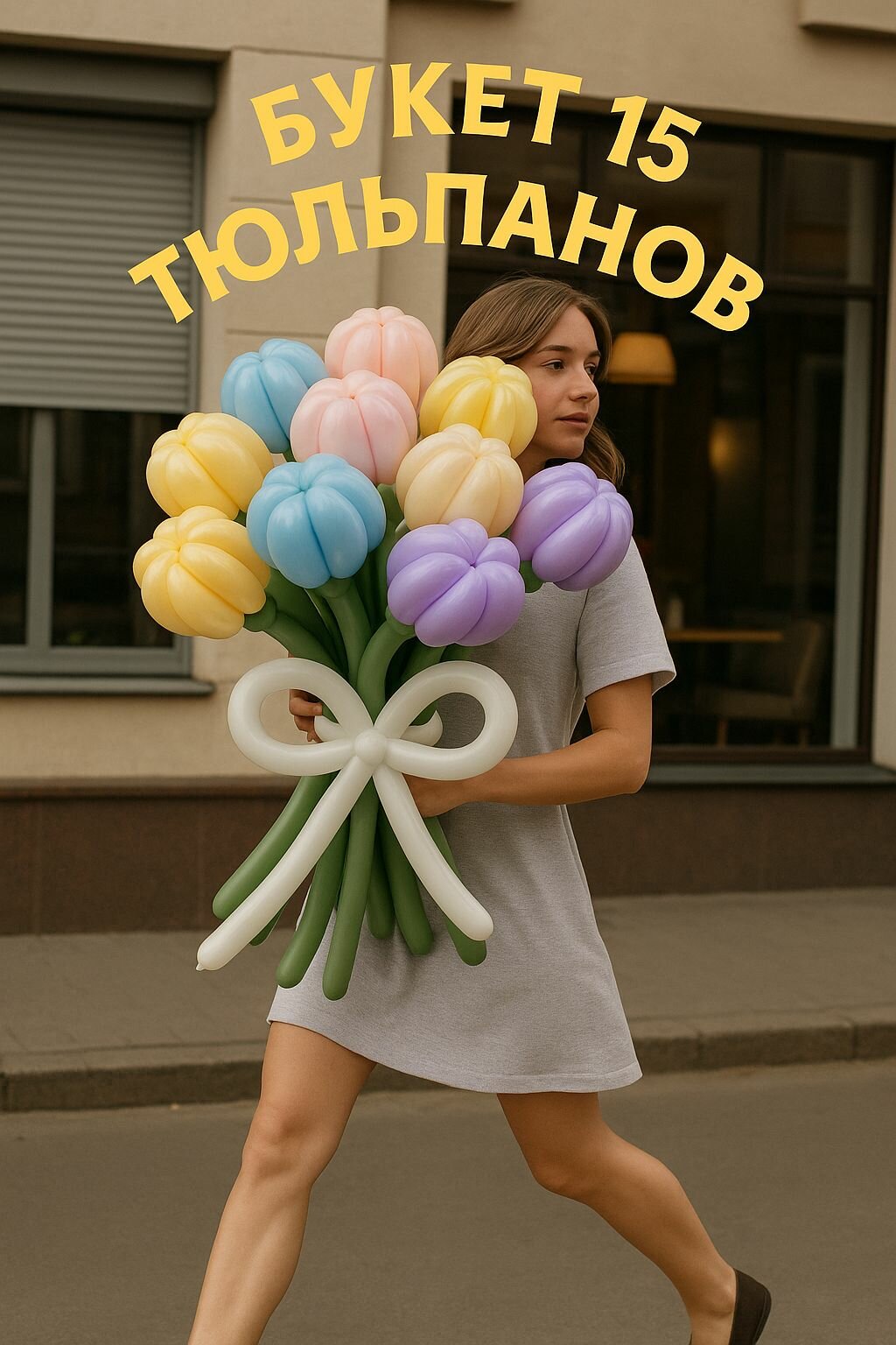 Букет из воздушных шаров - цветы тюльпаны из шаров, надутых воздухом, 15 шт