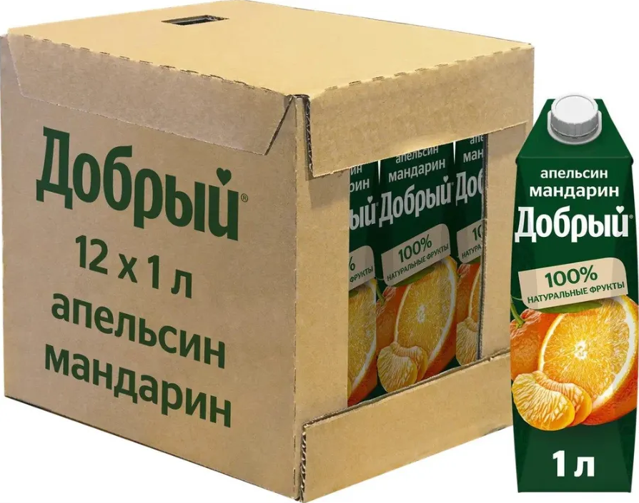 Добрый 1л.*12шт. Апельсин Мандарин Добрый Сок Производство - Россия