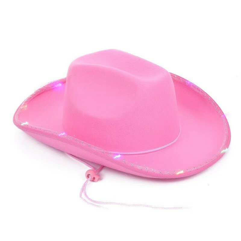 Hat denim cowboy с подсветкой и разноцветными led для halloween и рождественских праздников розовый denim