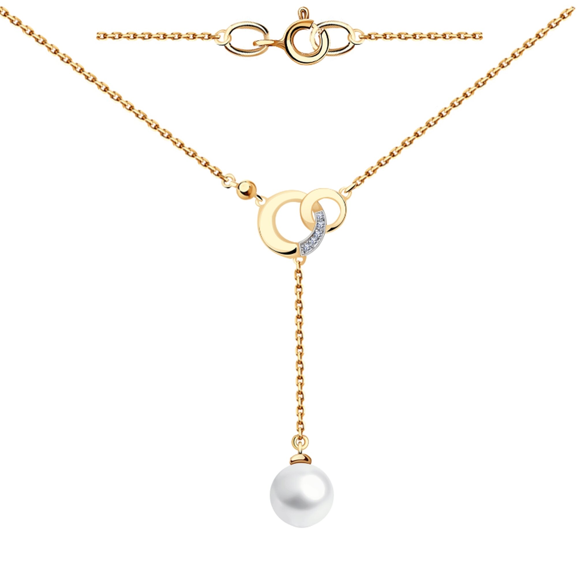 Колье, красное золото, 585 проба, жемчуг, фианит