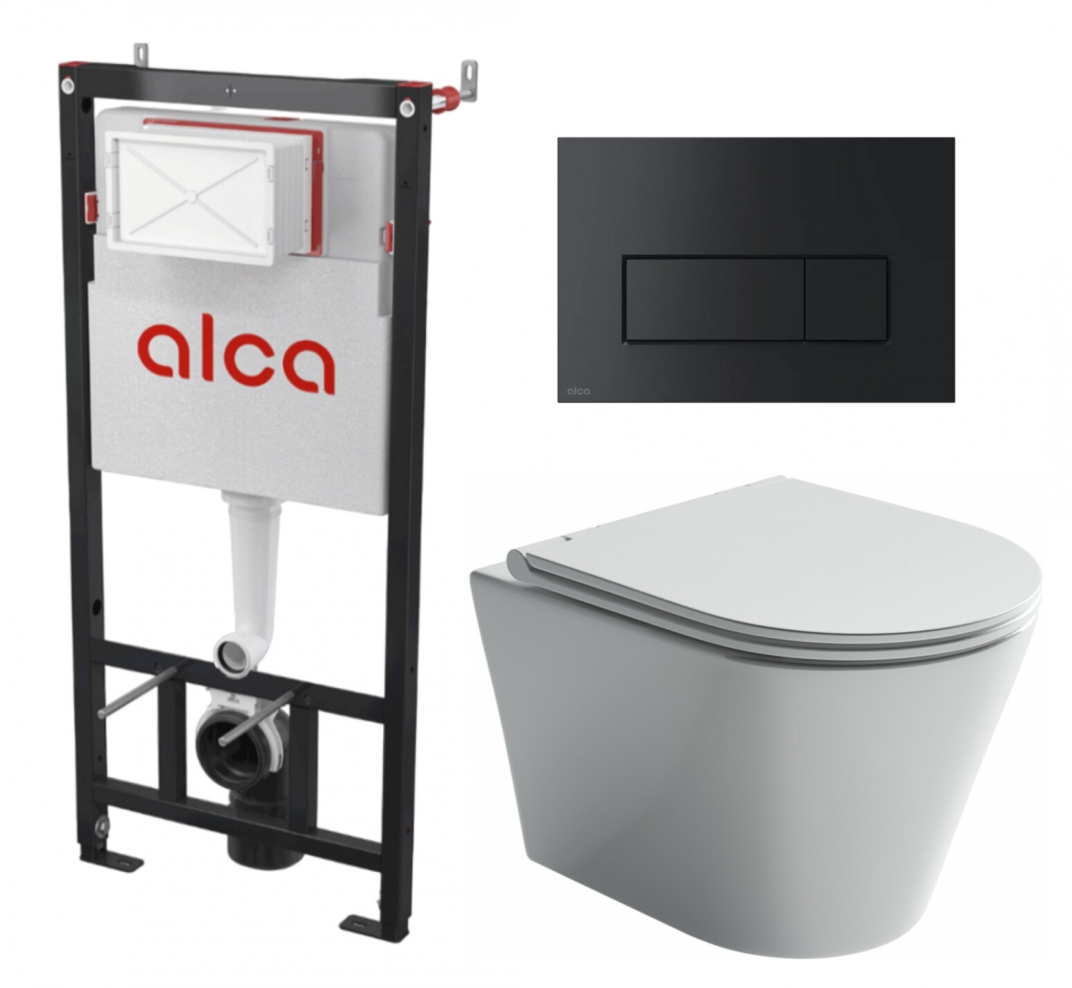 Комплект 3 в 1 инсталляция AlcaPlast + Унитаз подвесной Ceramica Nova Forma CN3011 + кнопка черная