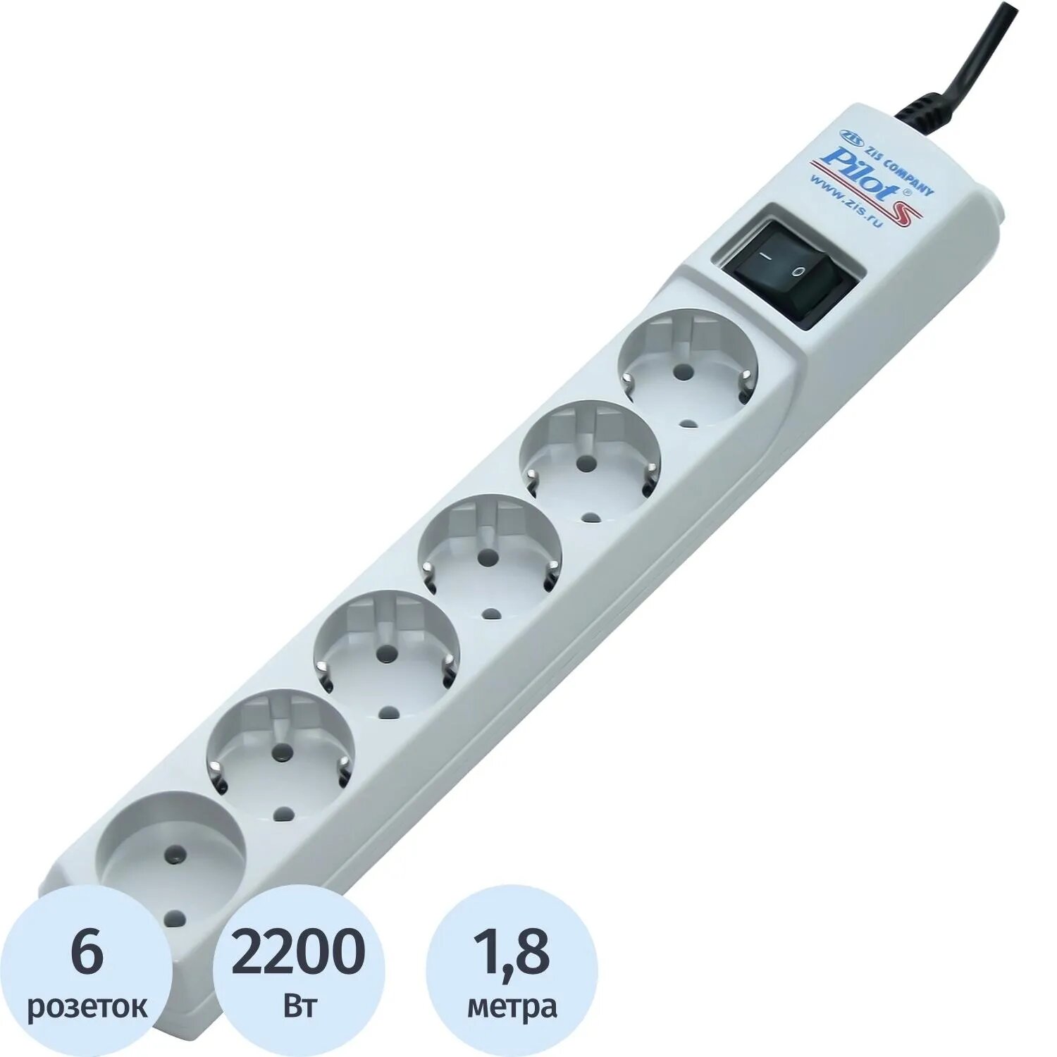 Сетевой фильтр PILOT-S (6/1.8м/10А/80Дж/белый)