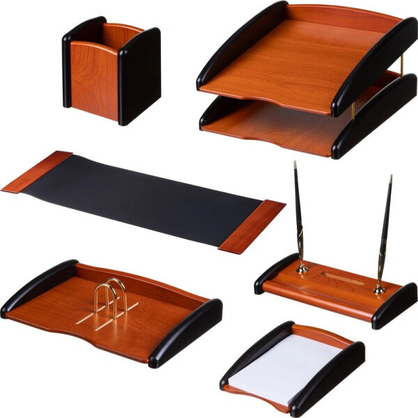 Настольный набор для руководителя NoName RS6M-3A, 6 предметов, МДФ палисандровый/чёрный