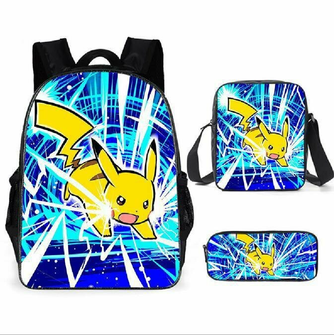 Европейский и американский бестселлер Pokémon, студенческий школьный рюкзак, рюкзак с героями мультфильмов, рюкзак для мальчика, сумка через плечо, пенал, набор из трех предметов, трансграничный