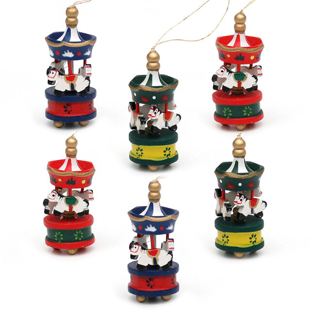 Набор деревянных елочных игрушек Веселая Карусель 6 см, 6 шт, Sigro, 52-0016