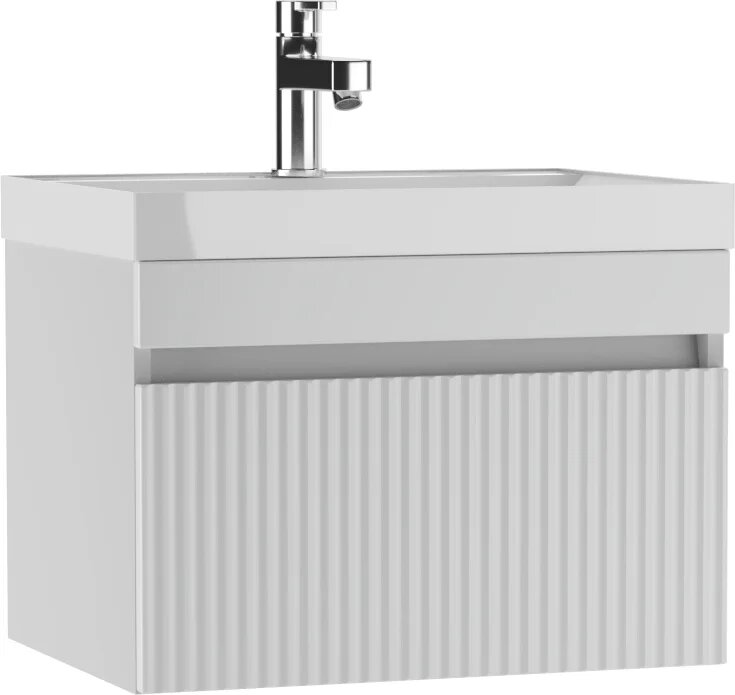 Тумба с раковиной Айсберг Бриз 60 подвесная, 60 см, с ящиками, белая, прямоугольная, в современном стиле, из МДФ, из камня