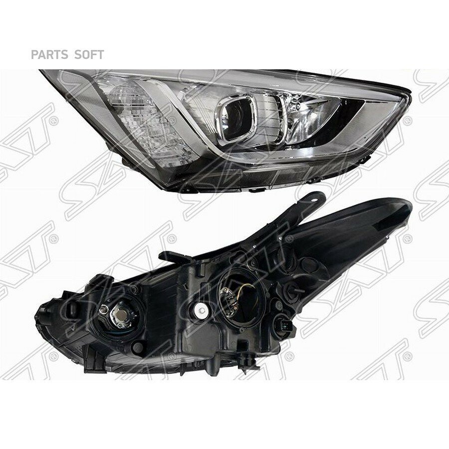 Фара Hyundai Santa Fe 12-15 / Grand Santa Fe 13-16 (Справа/ Галоген/ ДХО/ С электрокорректором) от официального дистрибьютора, SAT, артикул ST2211167R