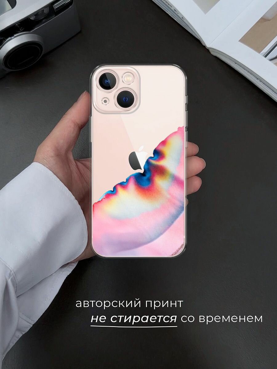 Чехол на Apple iPhone 13 mini / Айфон 13 мини с принтом Розовая акварель, прозрачный — фото 1