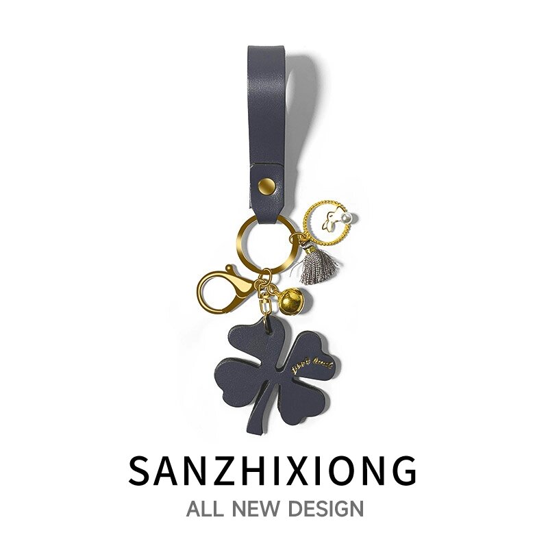 Брелок для ключей из натуральной кожи в виде четырехлистного клевера для женщин, креативный брелок-подвеска для ключей