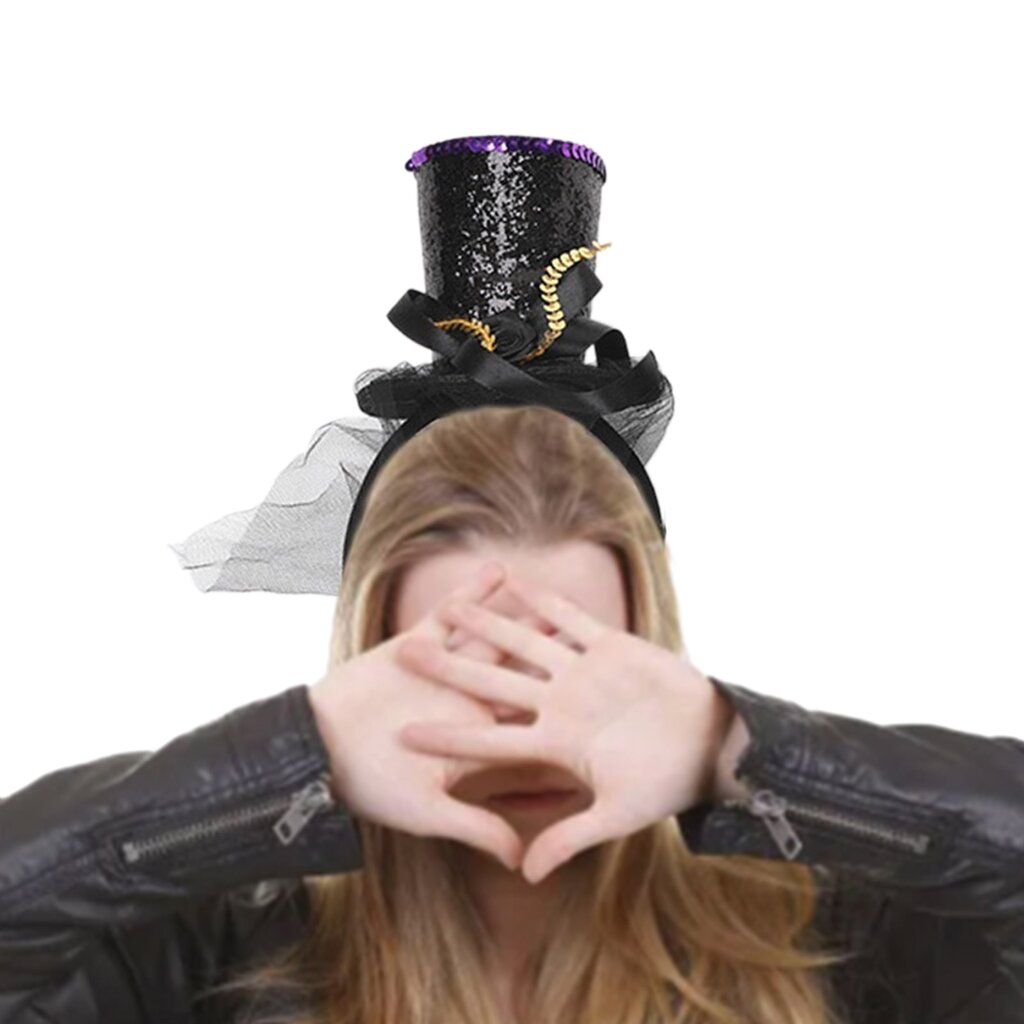 Children Hair Hoop with Glitter Feather Top Hat for Halloween New Year Party