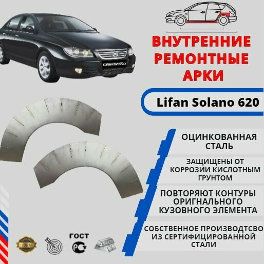Комплект внутренних ремонтных арок для автомобиля Lifan Solano 620 (2007-2018г. в) Оцинкованная сталь 0.8 мм