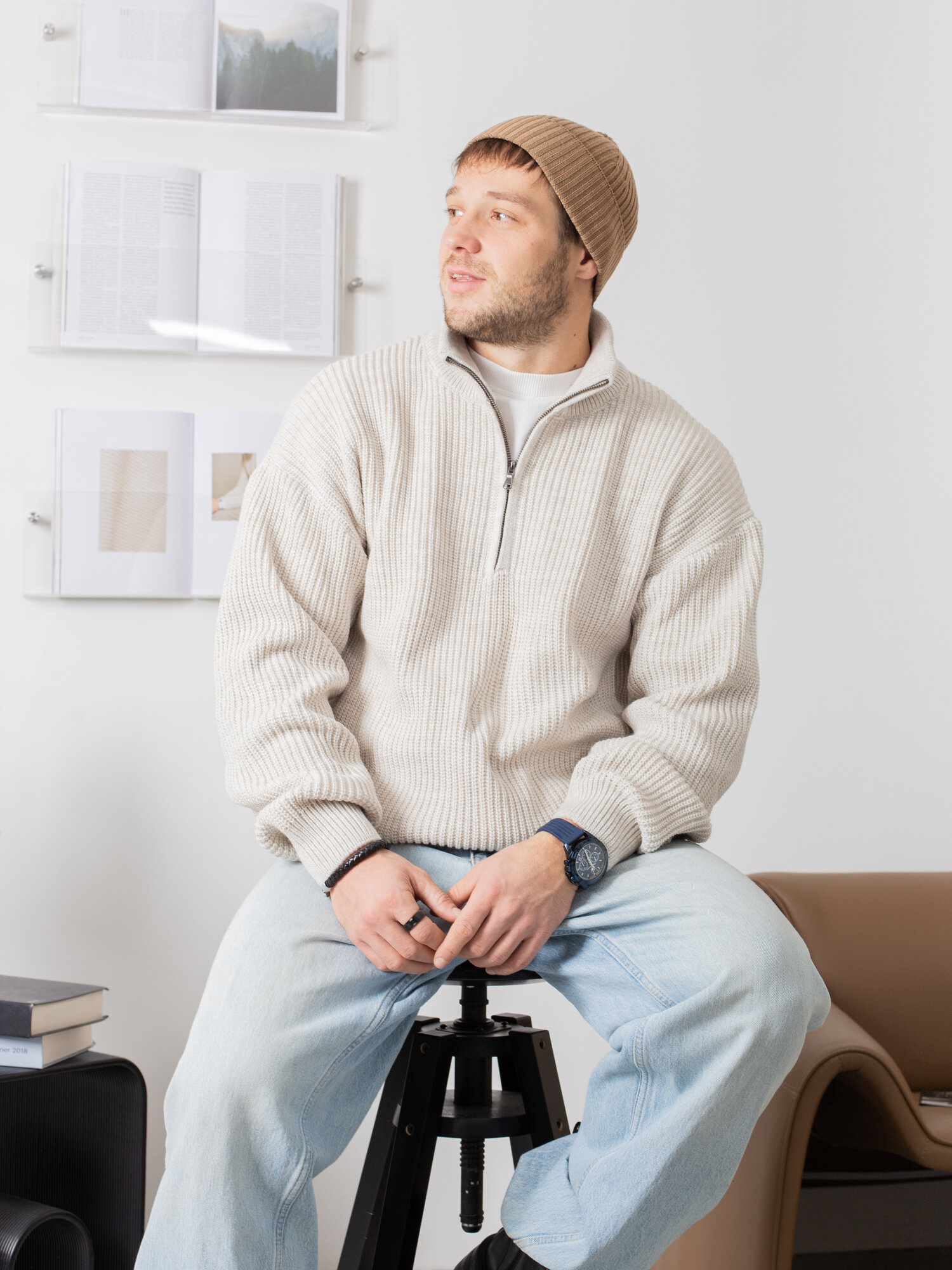 Свитер MADMAN, размер 46-48, , бежевый, бежевый — фото 1